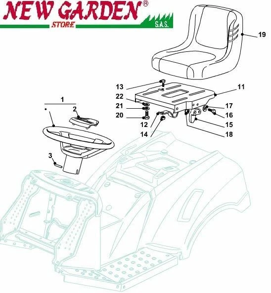 EXPLOSION DRAWING SEAT and steering wheel ride-on mower 98 cm XD140 ...