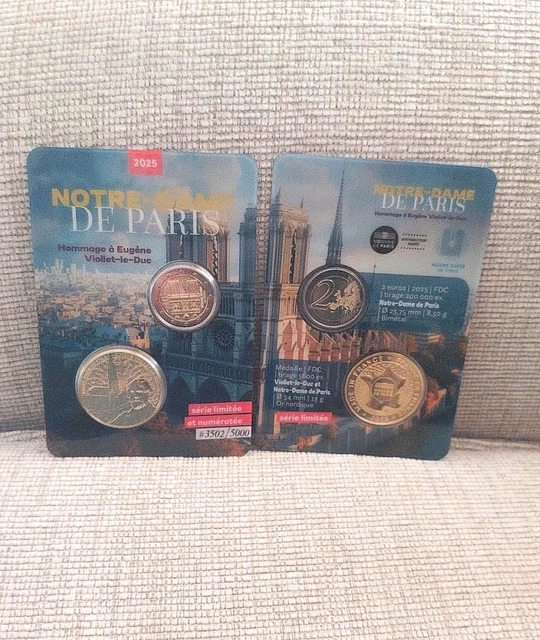 COINCARD EXCLUSIF NOTRE-DAME de Paris - 2 Euros FDC et mini-médaille ...