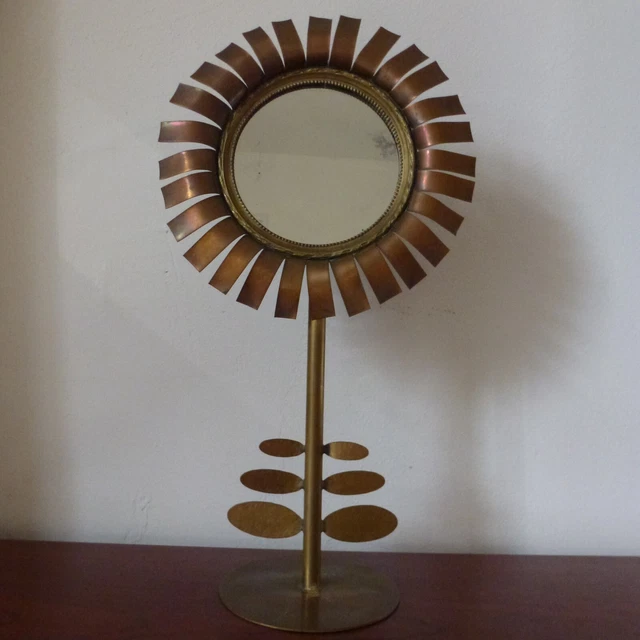 ANCIEN MIROIR FLEUR Jean Vinay Soleil Vintage Laiton 32 cm Old Mirror ...