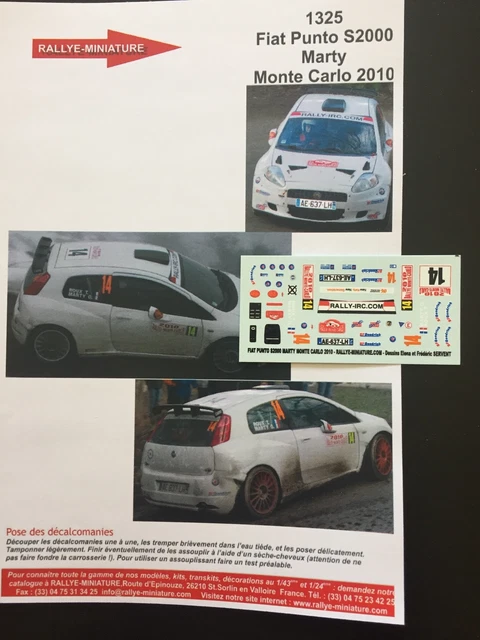 DECALS 1/43 FIAT Abarth Grande Punto Marty Rallye Monte Carlo 2010 ...