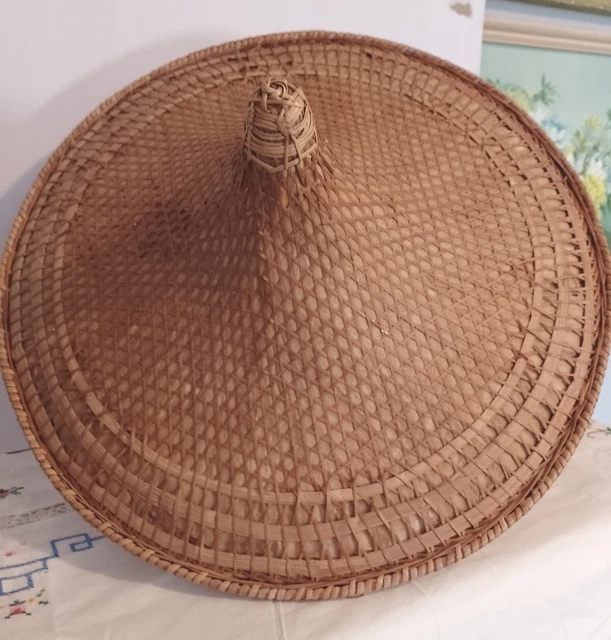 VINTAGE CHINESE CONICAL Coolie Rickshaw/Rice Paddy bamboo Rattan Woven ...