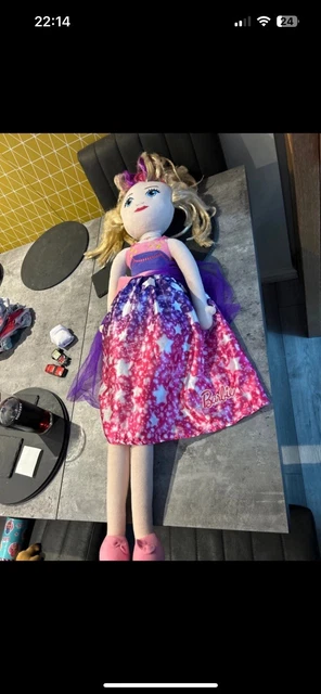 BARBIE LARGE 22” Plush Doll Pink Dress Collectable Soft Toy Cuddly Film ...