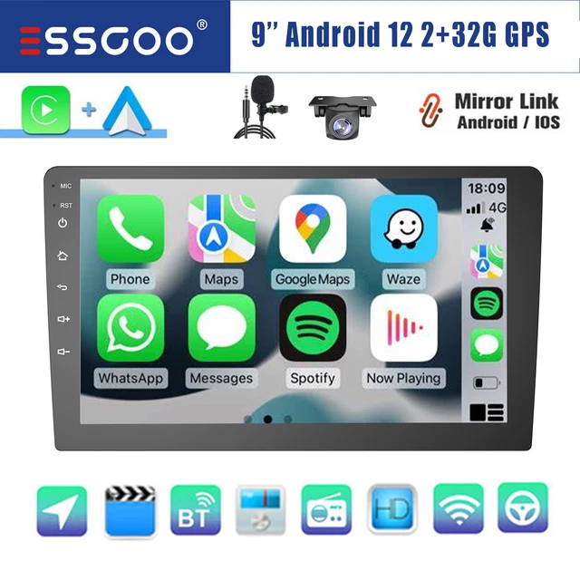 2 DIN 9'' Apple Carplay autoradio Android 12 2+32G GPS Navi BT WIFI RDS + MIK KAM EUR 77,64 ...