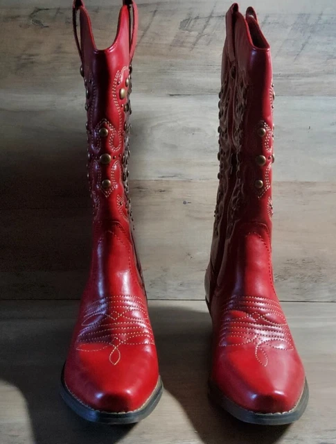 LIMELIGHT RED COWBOY Boots Gold Embellishments Size 7 Half Zip Up Side ...