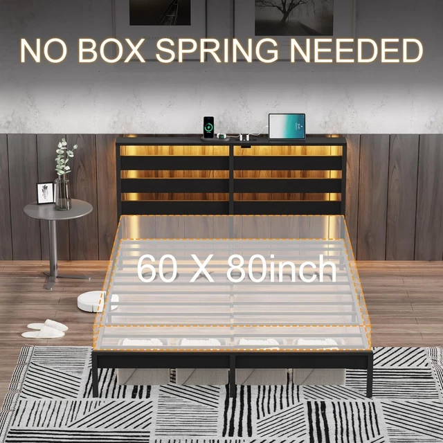 KING METAL BED Frame with USB Charging Station, LED Lights & Storage ...