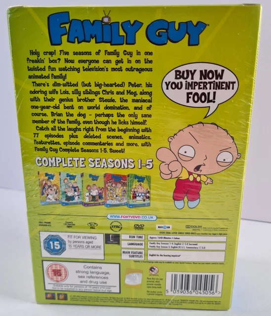 FAMILY GUY: SEASONS 1-5 DVD (2006) Seth MacFarlane - 13 DVDs 77 ...
