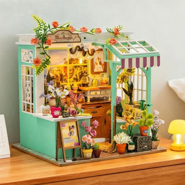 DIY MINIATURE DOLLHOUSE Kit "Alice's Flower Garden" Florist Shop with ...