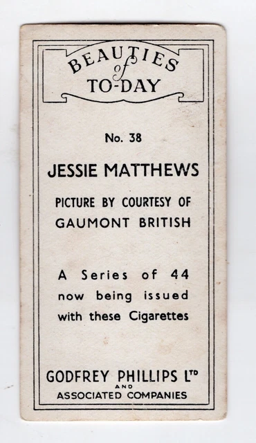 GODFREY PHILLIPS BEAUTIES card 1937 #38 Jessie Matthews Gaumont British ...