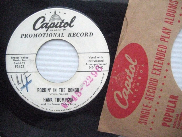 HANK THOMPSON I Was The First One Rockin En The Congo White Label Promo ...