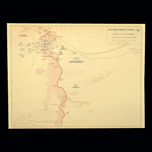 VINTAGE SECOND BATTLE of El Alamein Map North Africa Rommel WWII World ...
