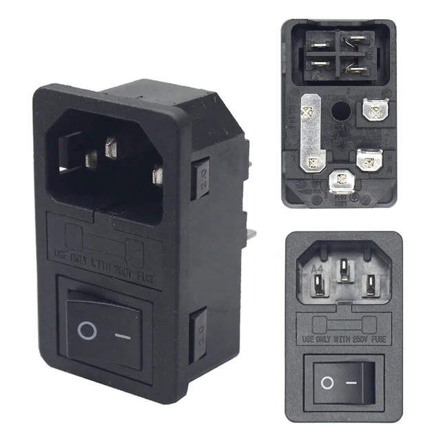 3 PIN IEC 320 C14 Inlet Connector Plug Power Socket w/Rocker Switch ...