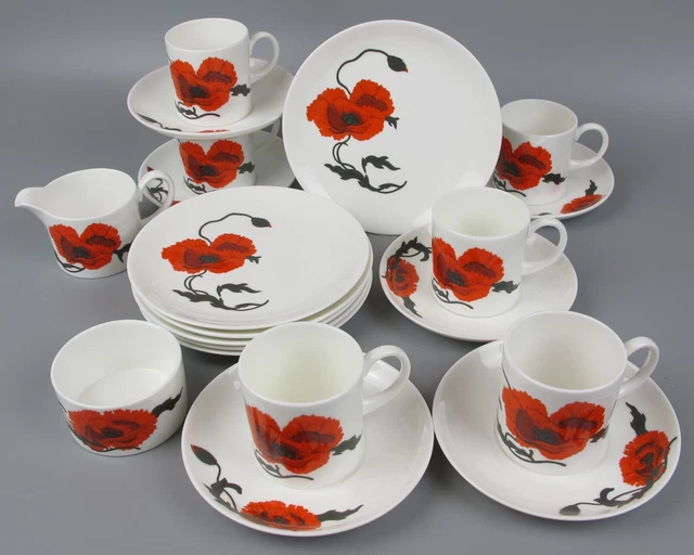 WEDGWOOD CORNPOPPY COFFEE/TEA Set - Susie Cooper Design. Cups Plates ...