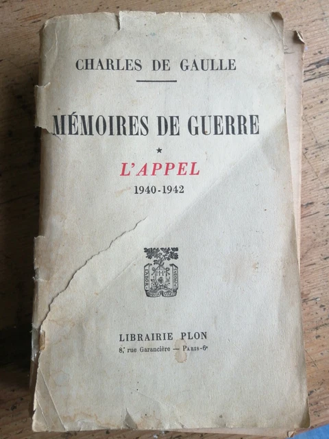 MÉMOIRES DE GUERRE, Charles de GAULLE, 1940 -1942, librairie Plon EUR ...
