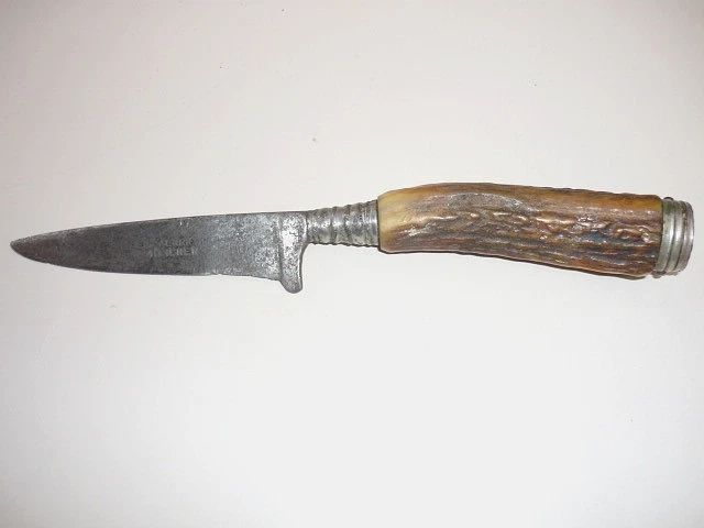 ALTES JAGDMESSER &NICKER& mit Horngriff von GEBR. Albertini München EUR ...