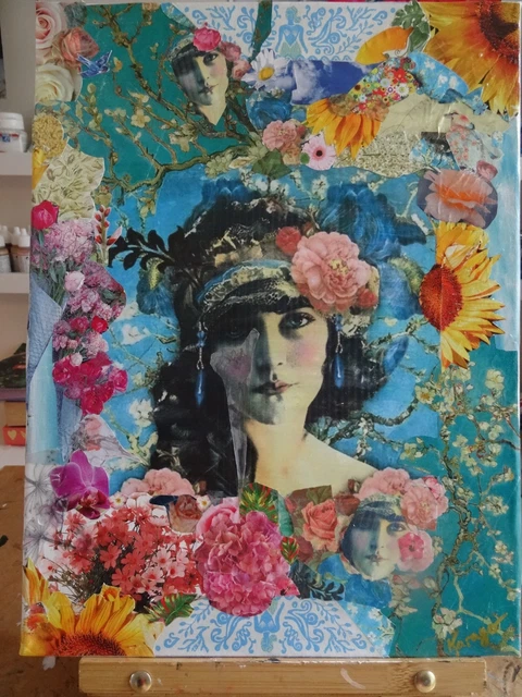 TABLEAU PIÈCE UNIQUE Marie, Femme en fleurs KARAGO création collage sur ...
