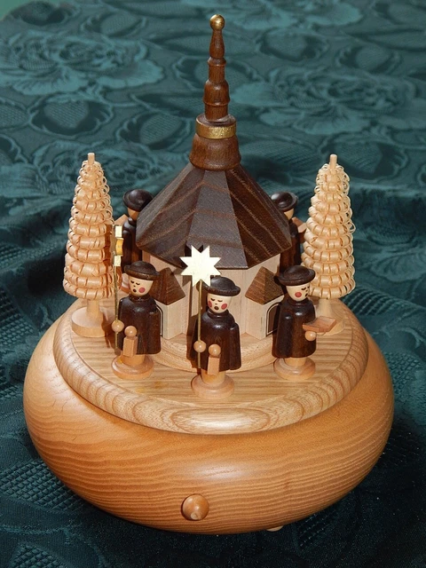 ALTE ERZGEBIRGE SPIELDOSE Kurrende Sänger mit Seiffner Kirche im Originalkarton EUR 64,00 ...