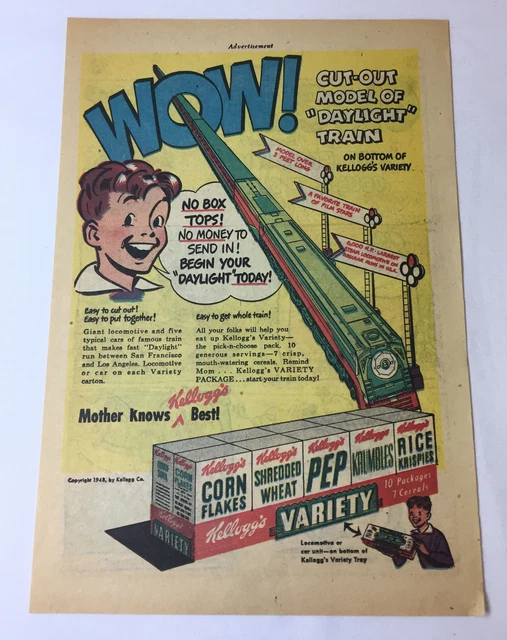 1948 KELLOGG'S VARIETY Pack ad page ~ DAYLIGHT TRAIN PREMIUM $7.25 ...