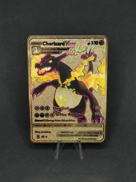 CHARIZARD VMAX GOLD Metal Fan Made Pokemon Card EUR 5,80 - PicClick IT