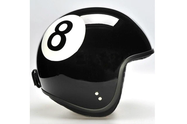 DAVIDA MOTO JET Black Eight Ball Motorcycle Helmet Open Face Made In ...