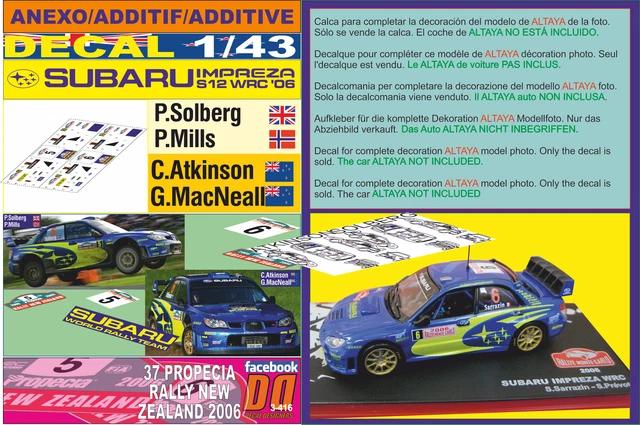 ANEXO DECAL 1/43 SOLBERG & ATKINSON N.ZEALAND 2006 5th & DnF (04) EUR ...