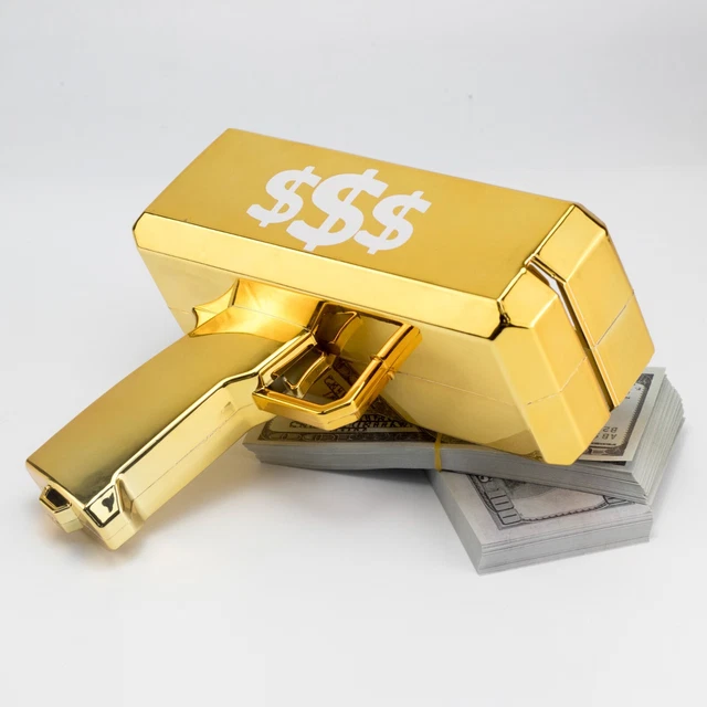 SPRAY MONEY GUN Cash Cannon Shoot Gun Funny Toys Gift Party Game Gun ...