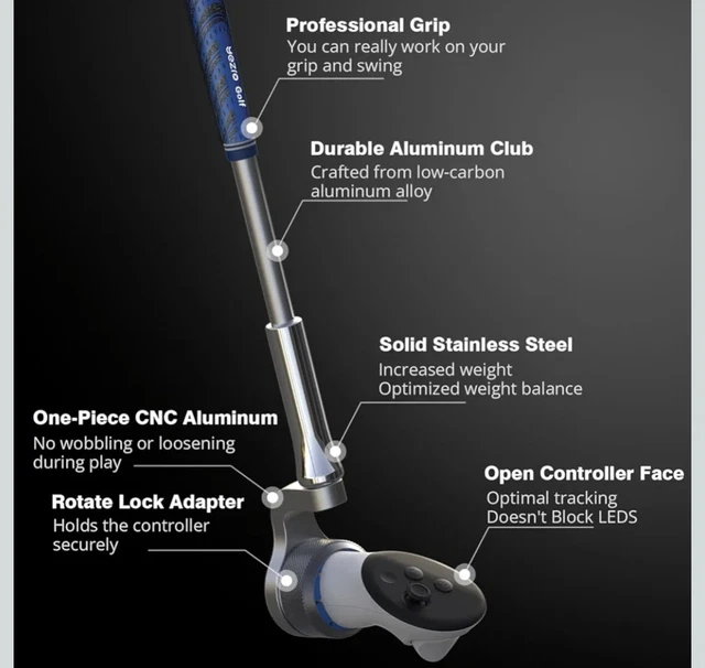 WEIGHTED GOLF CLUB Attachment for Meta Quest 3/Quest 3S 20.5" VR Handle ...