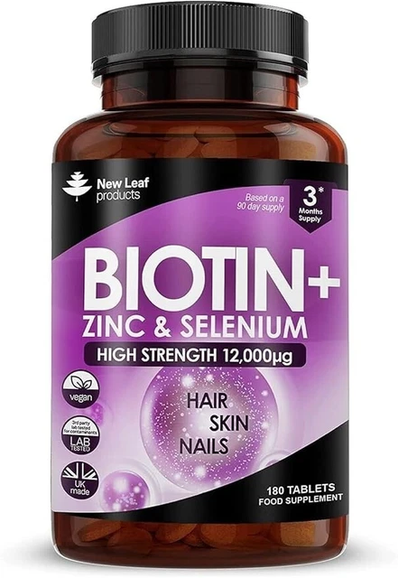 NEW LEAF BIOTIN+ Zinc & Selenium Vitamins 12000mcg - 180 Tablets £9.99 ...