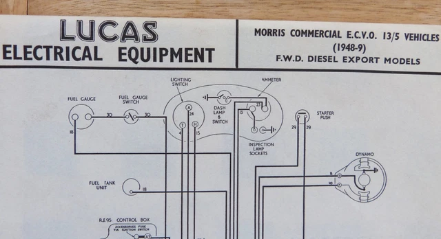 ORIGINAL LUCAS MORRIS E.C.V.O. 13/5 Export Wiring Diagram 1948-49 W2133 ...