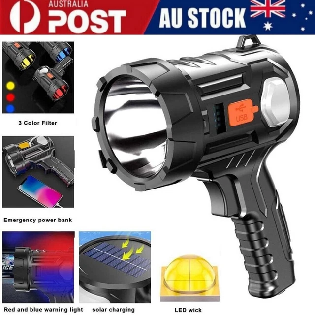 SOLAR RECHARGEABLE LED Searchlight Spotlight Handheld Torch Light ...