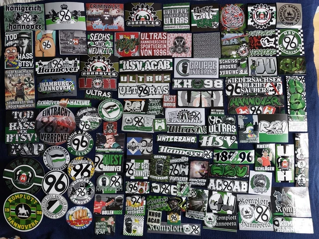 100 VERSCHIEDENE AUFKLEBER Sticker Fußball Ultras Fans HSV Hannover 96 ...