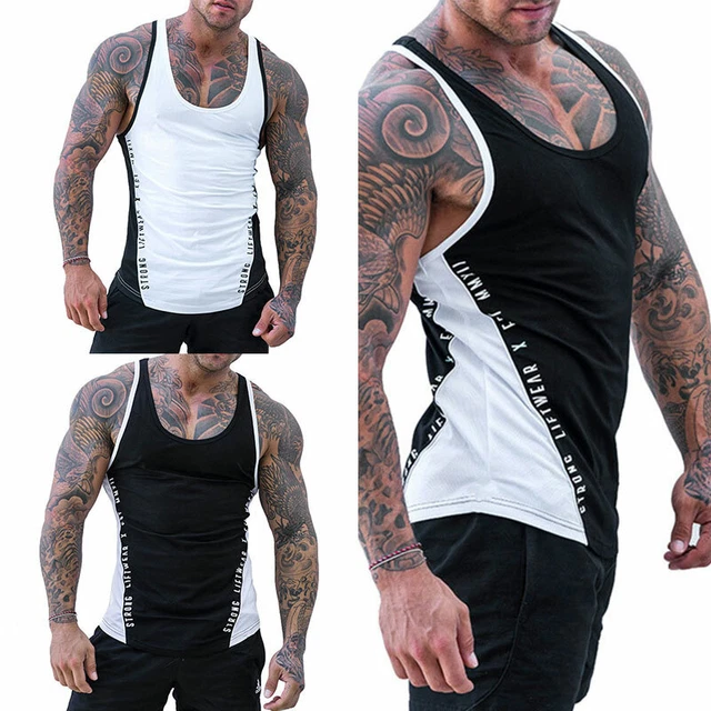 MEN GYM SINGLET Tank Top Stringer Bodybuilding Muscle Tee T-Shirt ...