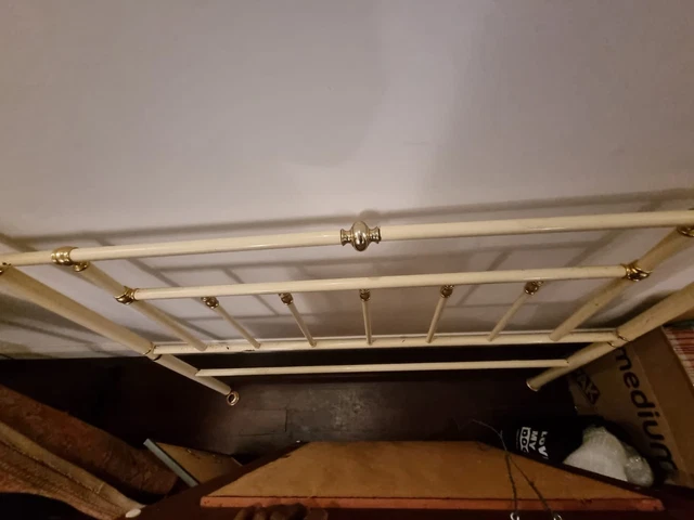 METAL DOUBLE BED Frame Cream Brass Plus 2 Matching Side Tables £10.80 ...