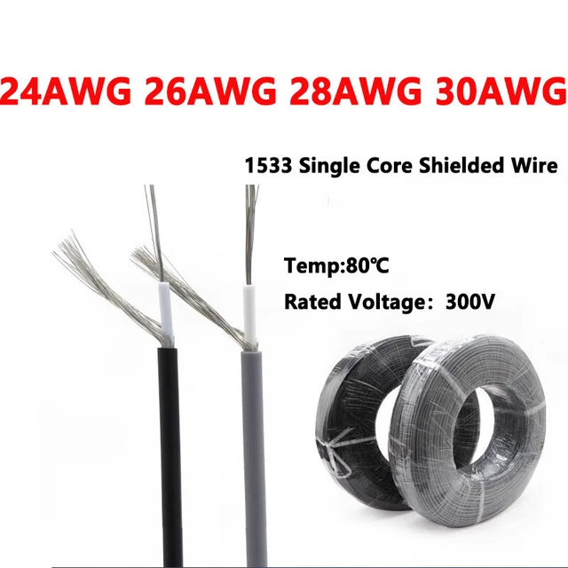 SINGLE CORE SCREENED Audio Cable Shielded Wire 24AWG 26AWG 28AWG 30AWG ...