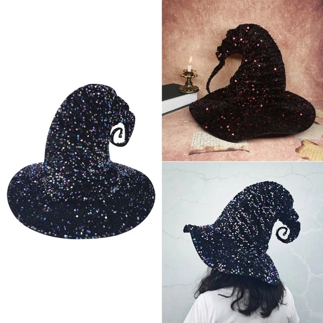 HALLOWEEN WITCH HAT for Adult Glitter Sequins Wizard Hat RolePlaying ...