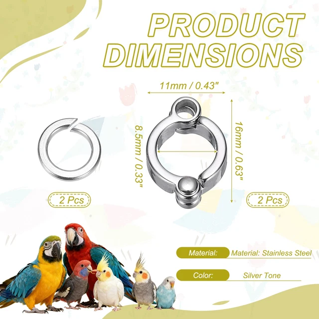 STAINLESS STEEL BIRD Foot Rings 8.5mm/0.33" ID, (Silver Tone, 2 Set ...