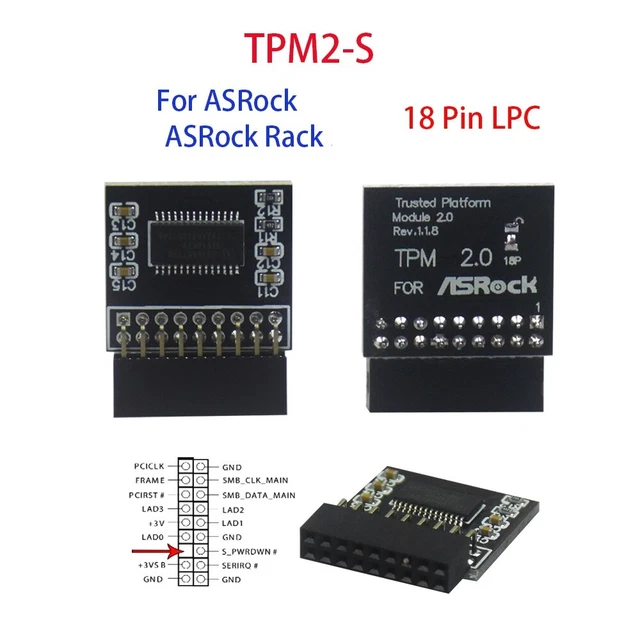FÜR ASROCK TPM2.0 LPC 18Pin Motherboards Card Encryption Security ...