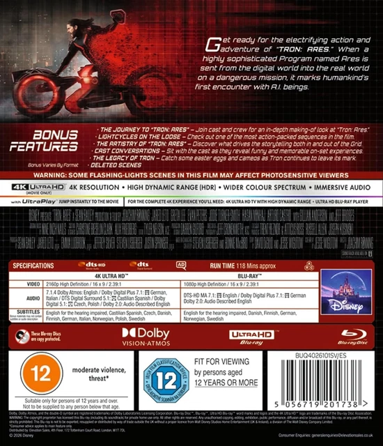 TRON ARES 4K Uhd Blu-Ray 2025 Jared Leto Gillian Anderson EUR 22,54 ...