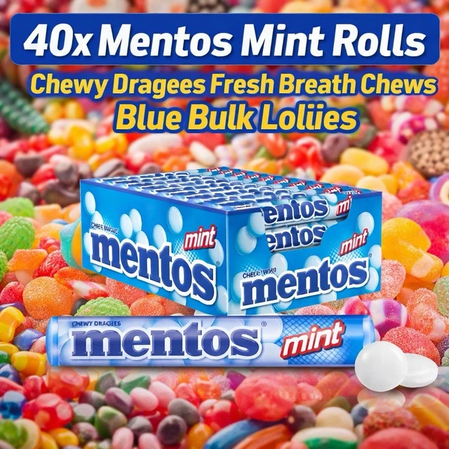 40X MENTOS MINT Rolls Chewy Dragees Fresh Breath Chews Blue Bulk ...