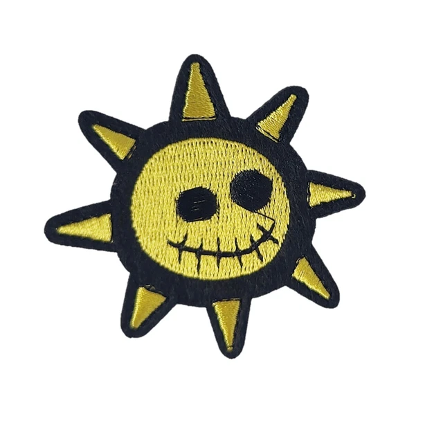 IRON ON GOTHIC Smiley Sun Face Patch Yellow Happy 6.3cm Sew Badge ...