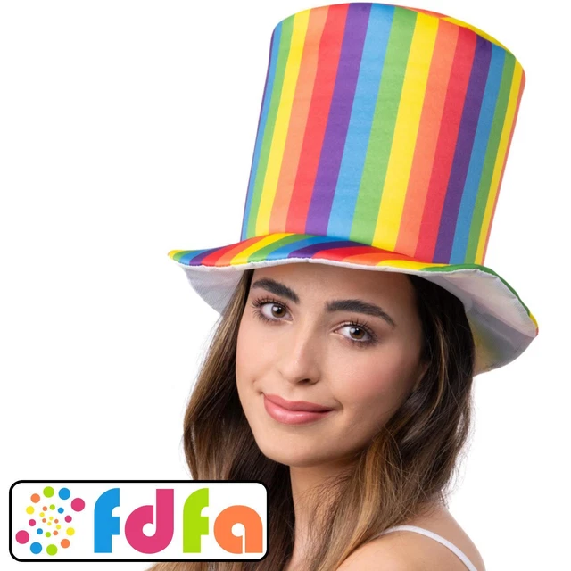 SMIFFYS DELUXE PRIDE Rainbow Stripe Top Hat Adults Mens Ladies Fancy ...
