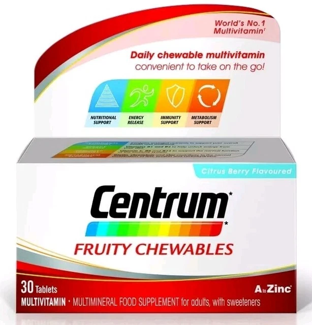 CENTRUM FRUITY CHEWABLES Multivitamin Mineral Tablets 30 Tablets £8.65 ...