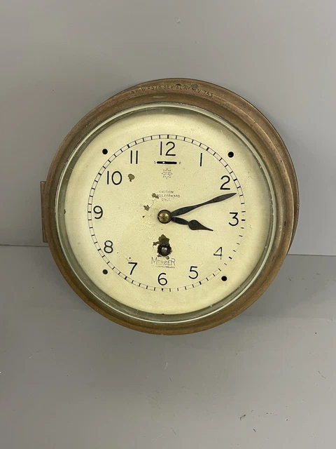 ANTIQUE BRASS MERCER Bulkhead Ships Clock, Naval WW2 Era Maritime ...