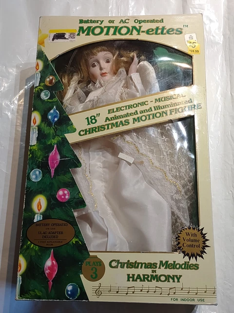 ANIMATED CHRISTMAS ANGEL Figure Fine Porcelain Doll 18" w/ Box MOTION ...