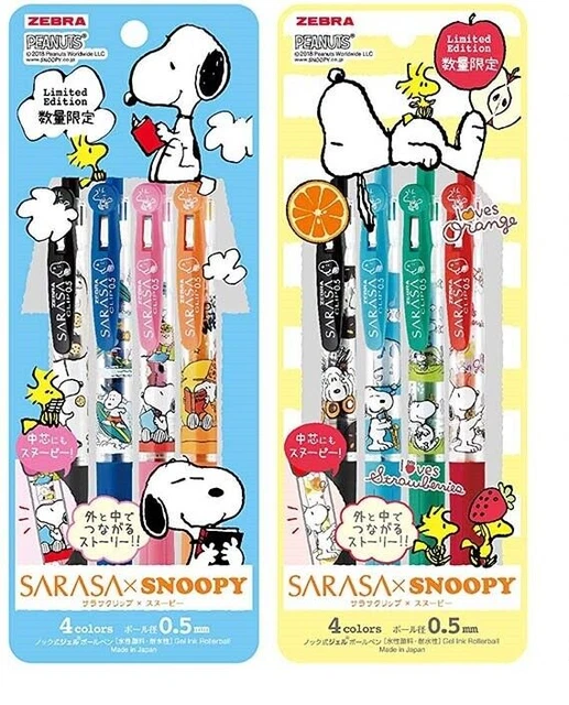 STYLOS À BILLE clicker gel à encre Peanuts Snoopy 8☘SARASA CLIP ZEBRA ...