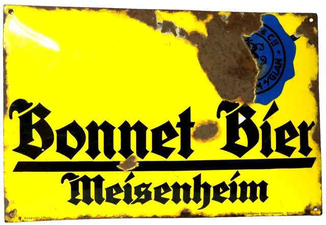 ALTES EMAILSCHILD SCHILD Bonnet Bier Brauerei Emailleschild Meisenheim ...