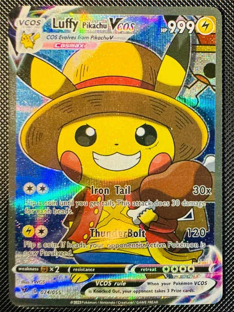 LUFFY PIKACHU VCOS Card One Piece Cosplay Holo Shiny Custom Card 24/55 ...