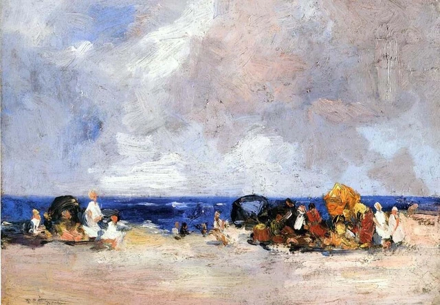 OIL PAINTING EDWARD-POTTHAST-A-DAY-AT-THE-BEACH-IMPRESSION landscape ...