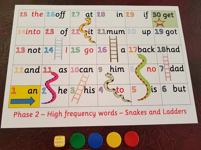 HIGH FREQUENCY WORD - Snakes and Ladders Game - phase 2- 5 - reception ...