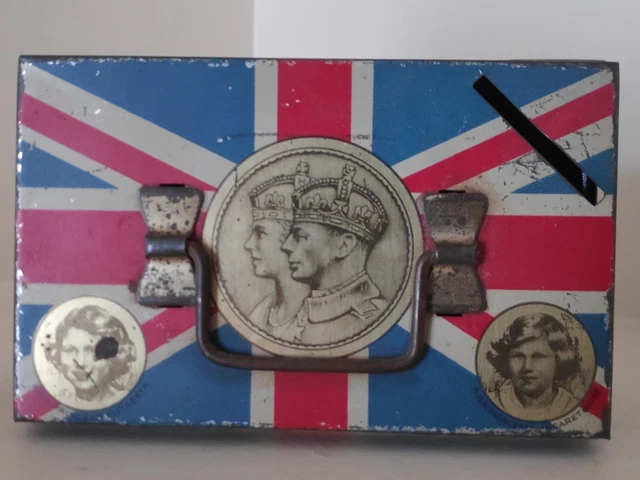 VINTAGE KING GEORGE VI 1937 Coronation money box tin by Burnett Ltd ...