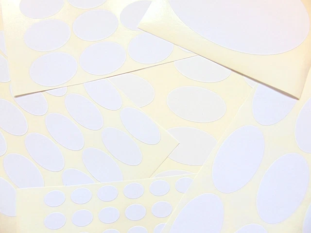 OVAL ROUND PLAIN Blank Matt White Paper Stickers Sticky Labels Various ...